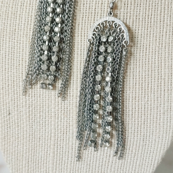 Jewelry | Silver Sparkly Chain Chandelier Earrings | Poshmark